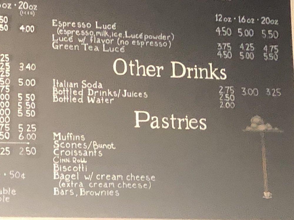 Menu at Caffe Luce cafe, Tucson, N Campbell Ave