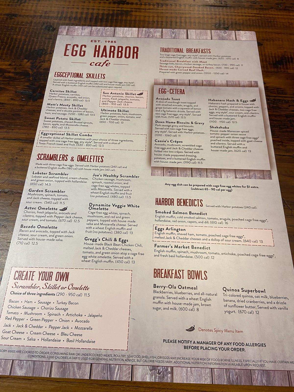 Carta de Egg Harbor Cafe, Deerfield