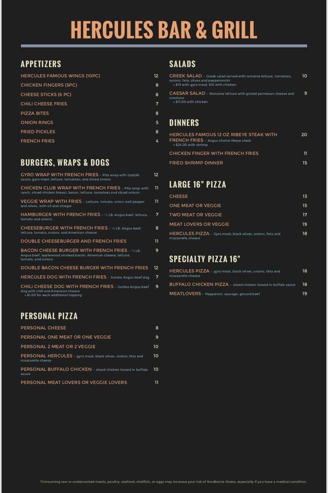 Menu at Hercules Bar & Grill, Savannah, Dean Forest Rd