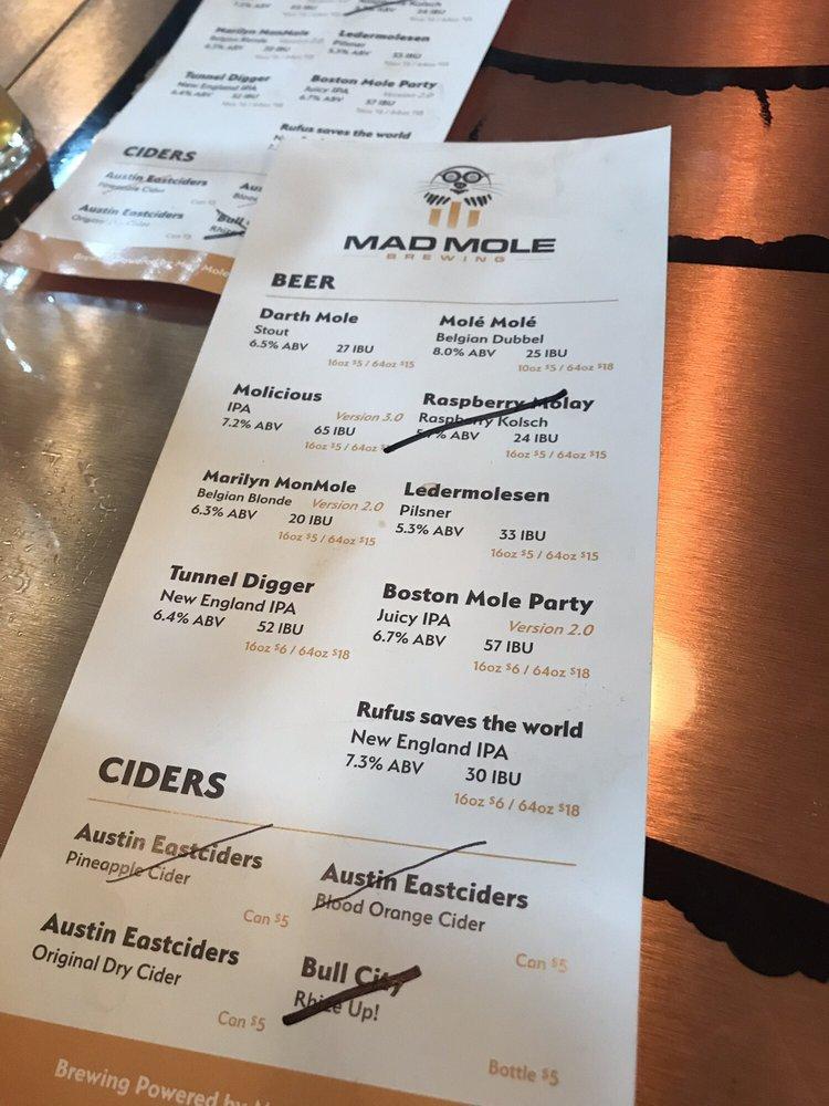 Menu at Mad Mole Brewing, Wilmington