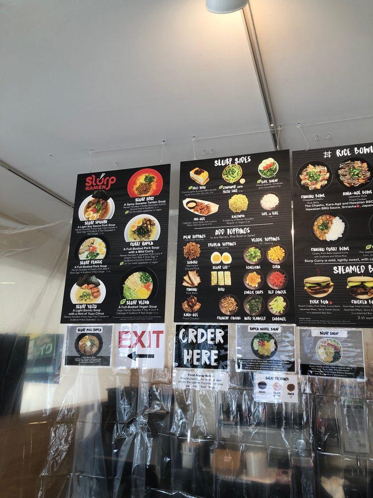 Menu at Slurp Ramen restaurant, Port Jefferson