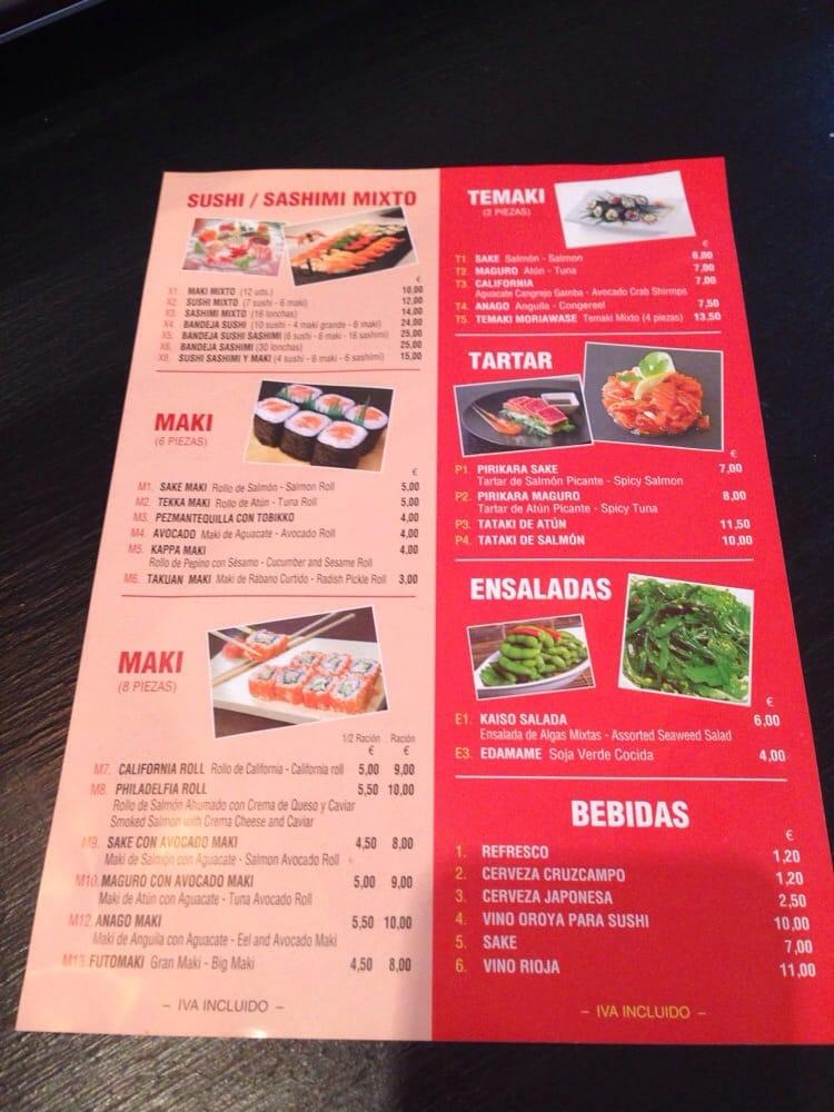 Menu at Sushiman restaurant, Seville