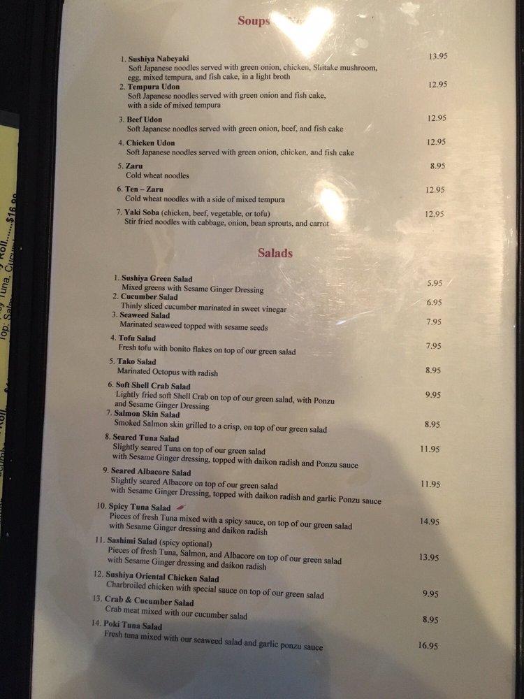 Menu at Sushiya restaurant, San Luis Obispo, Los Osos Valley Rd #160