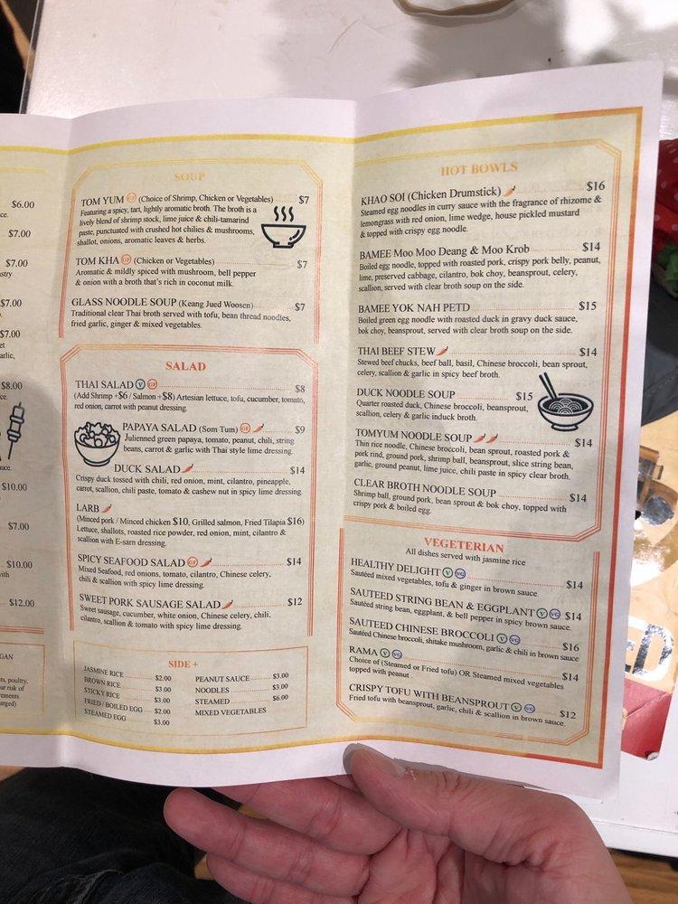 Menu at Thai Hot Box restaurant, New York City