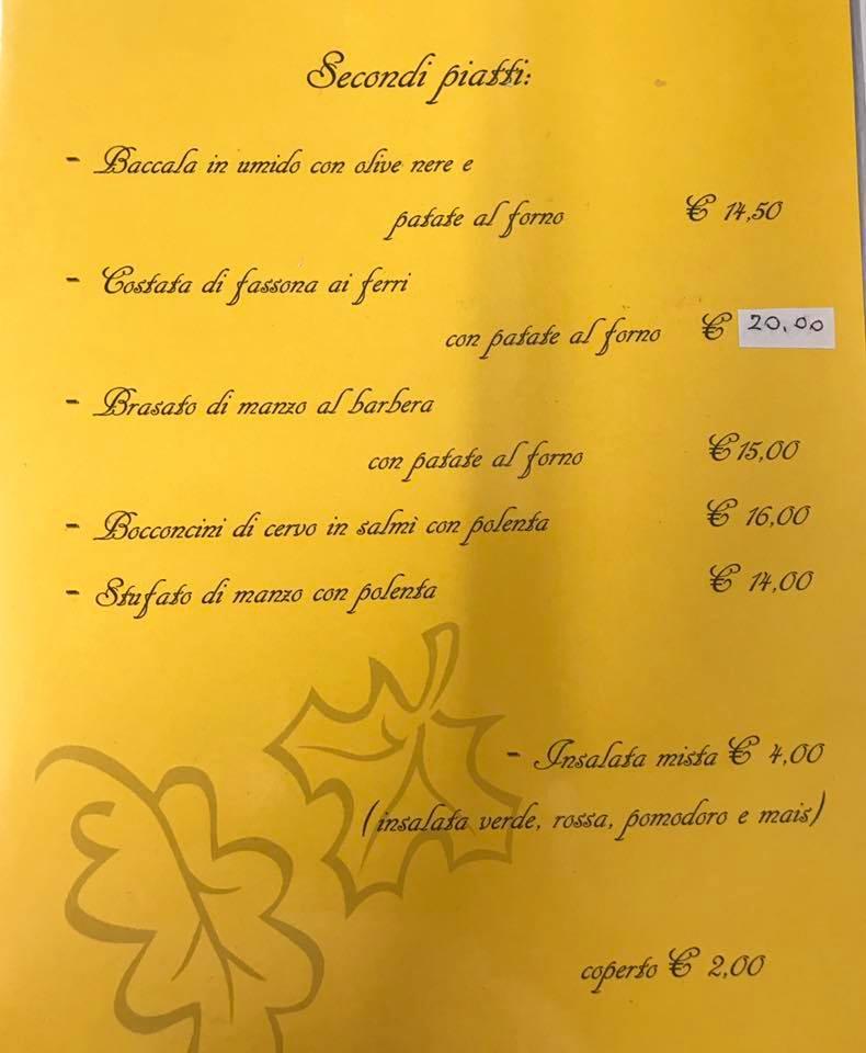 Menu da Bar Trattoria Del Macellaio, Oropa