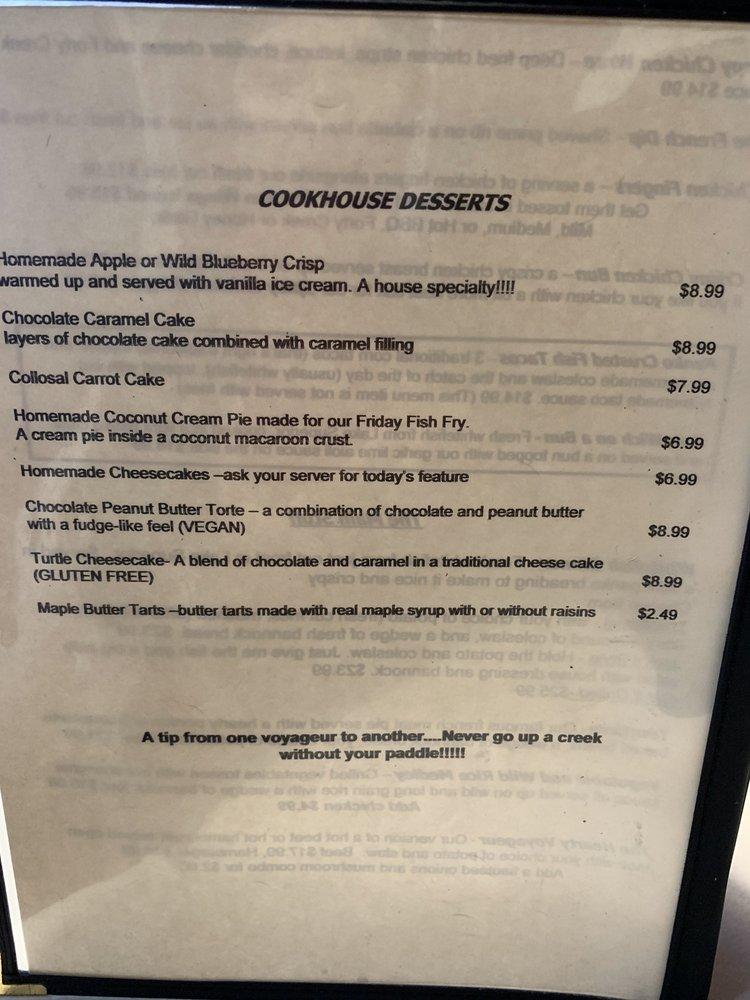 Carta del restaurante Voyageur Cookhouse, Batchawana Bay