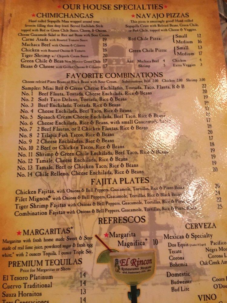 Menu at El Rincon Restaurante Mexicano, Sedona