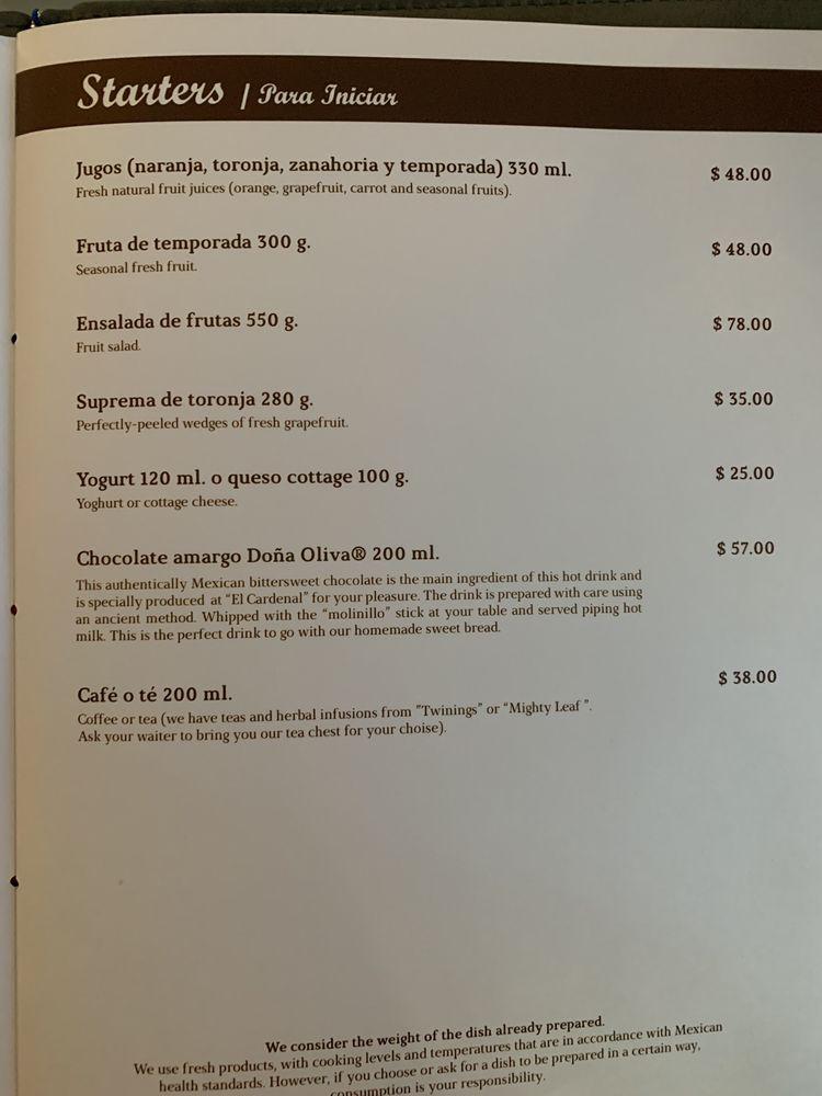 Carta del restaurante El Cardenal Lomas, Ciudad López Mateos, Av. Paseo ...