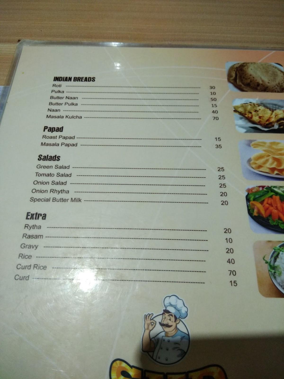 Menu at Hotel SVD, Srikakulam