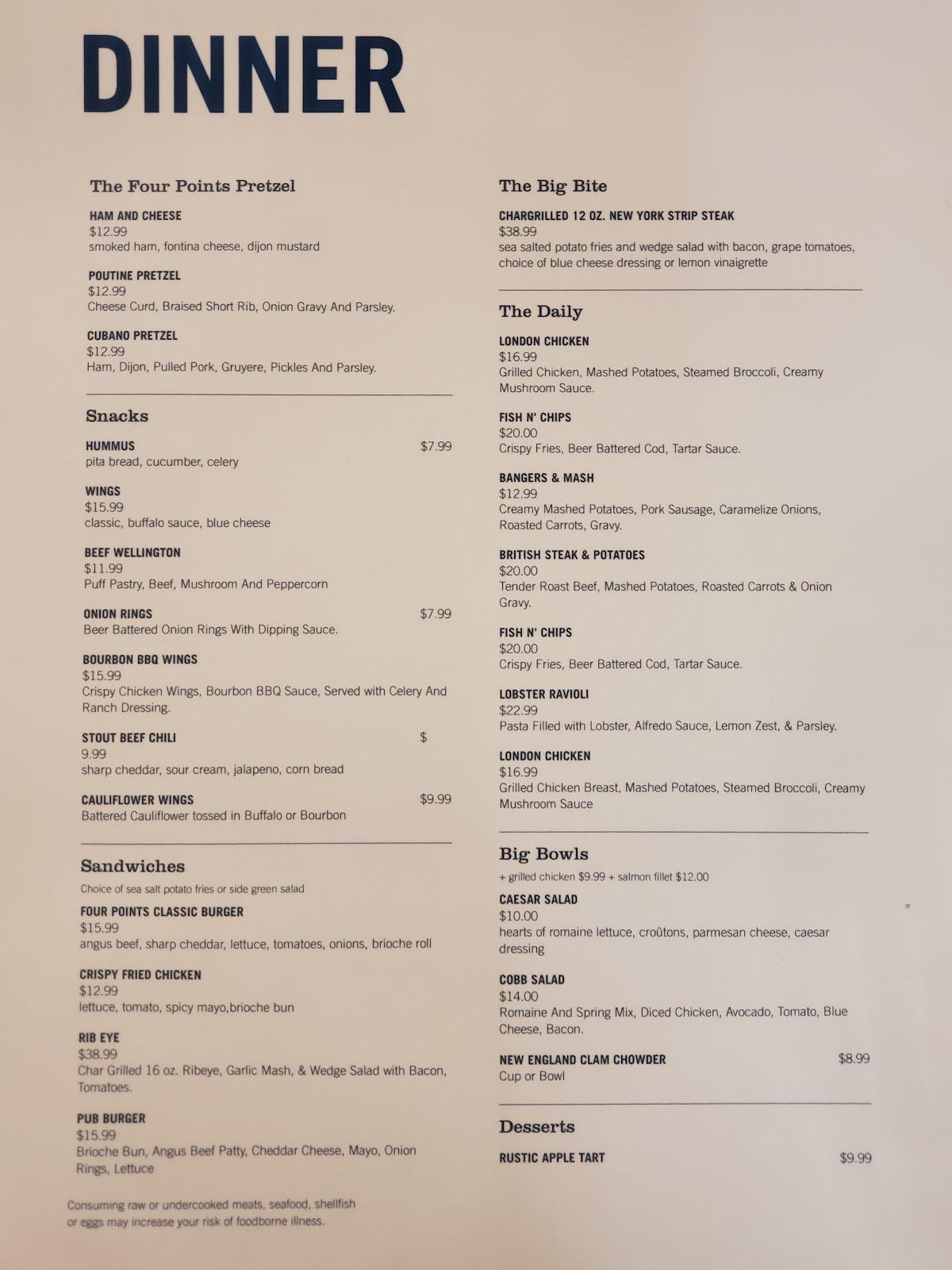 Menu at Londoner Grill restaurant, Amarillo
