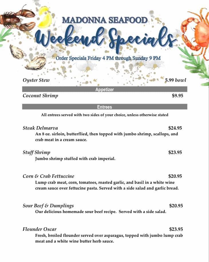 Menu at Madonna Seafood Restaurant, USA