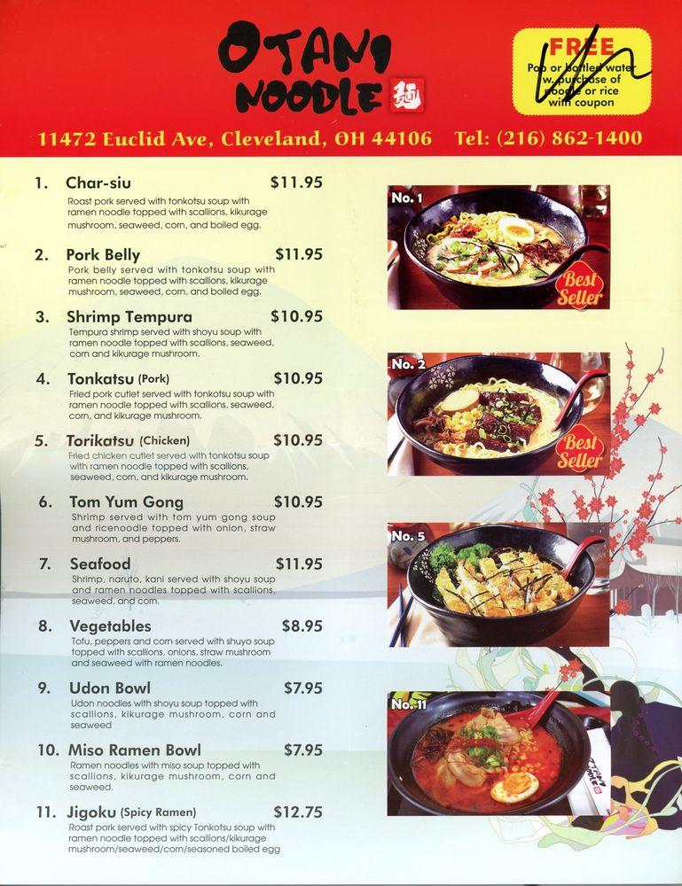 Menu at Otani Noodle - Uptown restaurant, Cleveland, Euclid Ave
