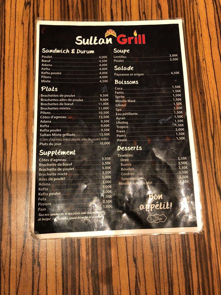 Menu at Sultan Grill, Brussels