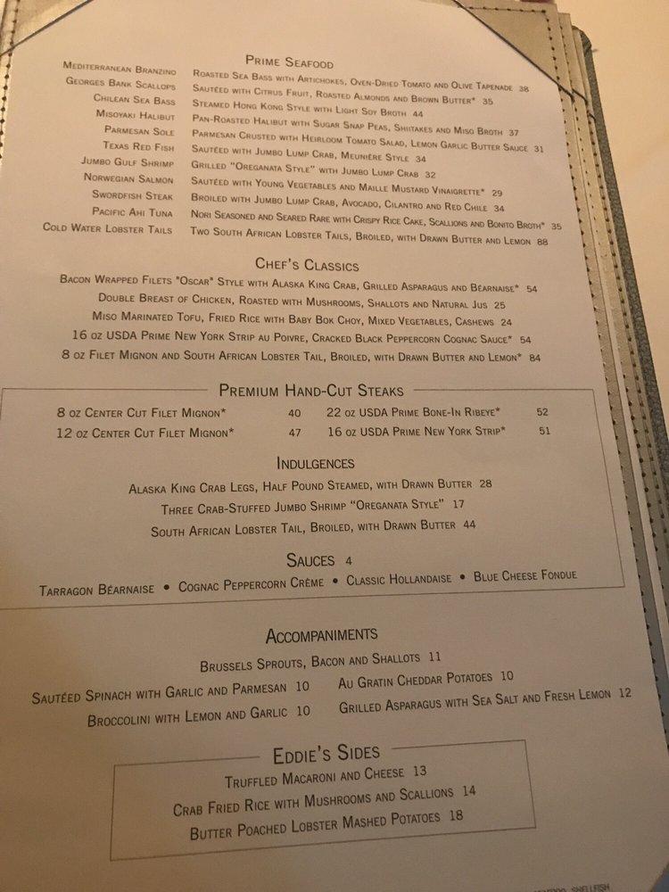 Menu at Eddie V's Prime Seafood steakhouse, Austin, B Arboretum Blvd