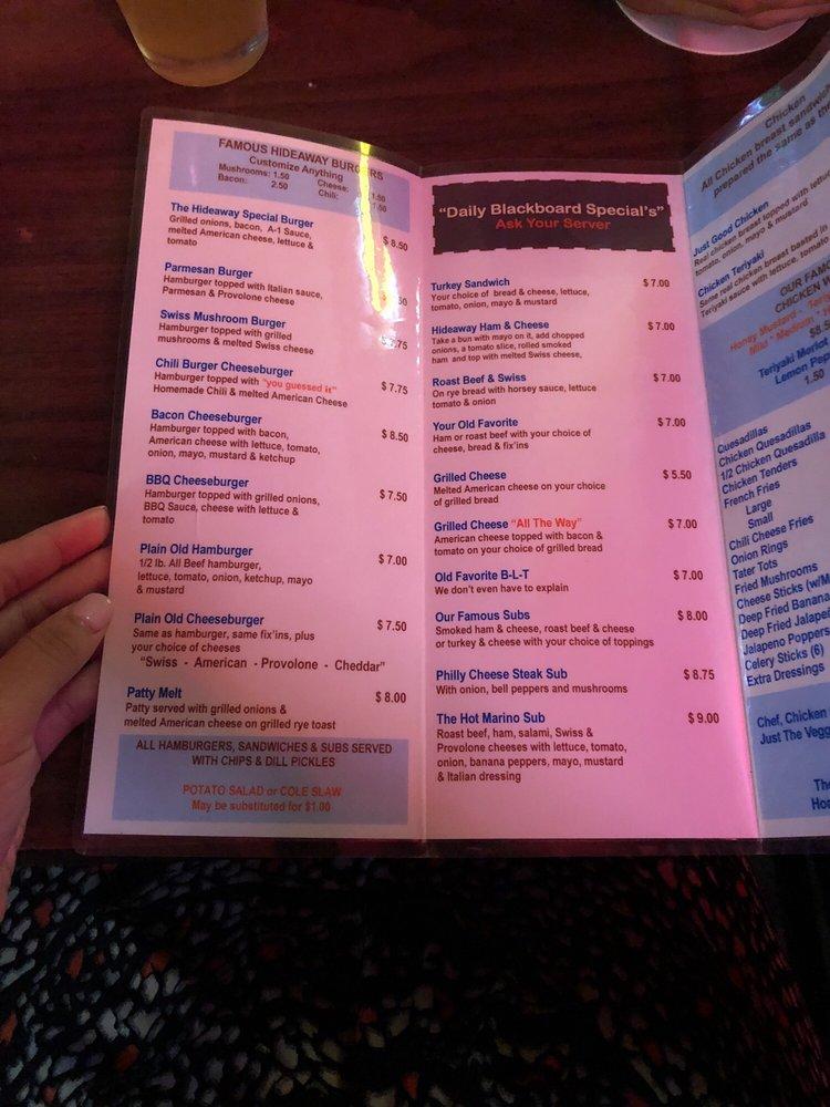 Menu at Hideaway Bar, Orlando