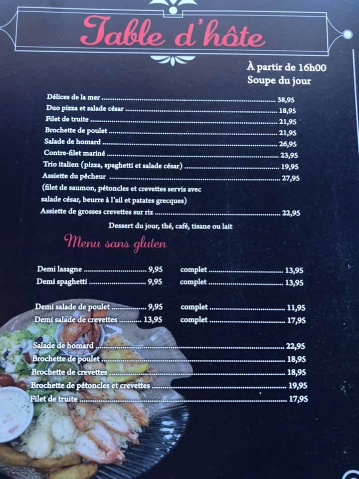 Menu au Restaurant JoJo, Amqui