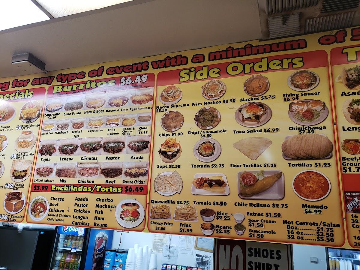 Menu at Maria's Taco Shop restaurant, Atwater, 350 Bellevue Rd