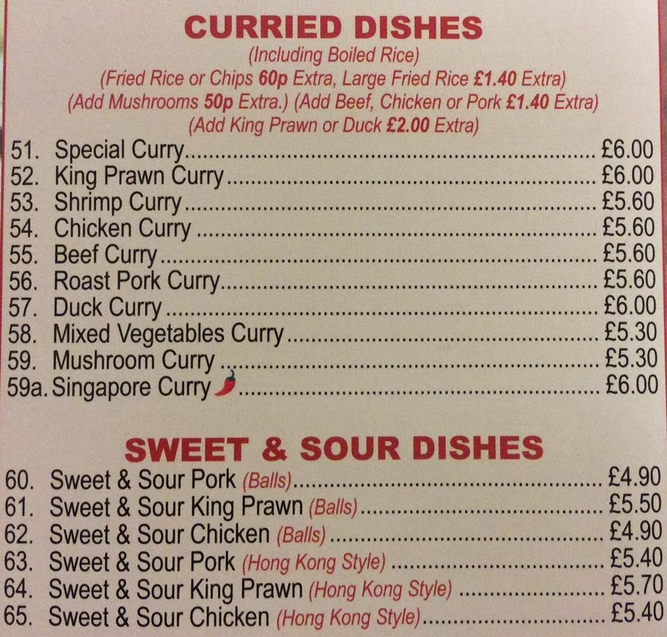 Menu at Mayfair Chinese fast food, Coventry