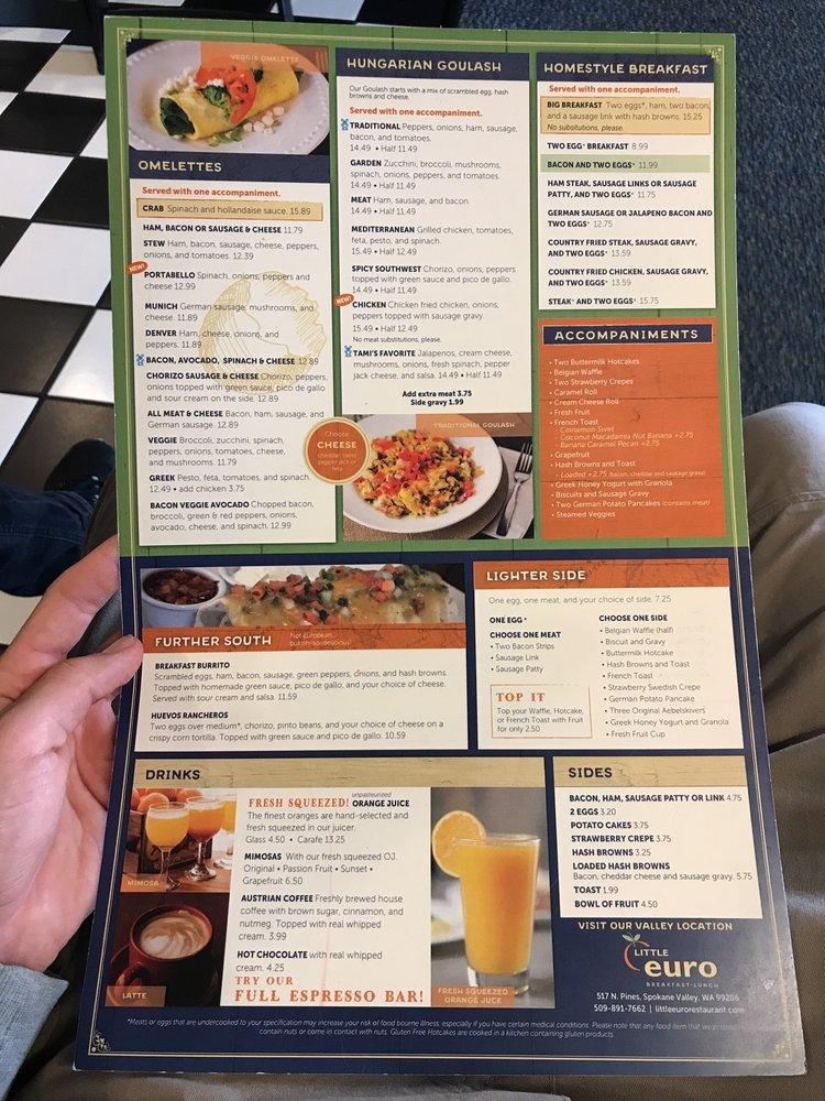 Menu at Old European restaurant, Spokane