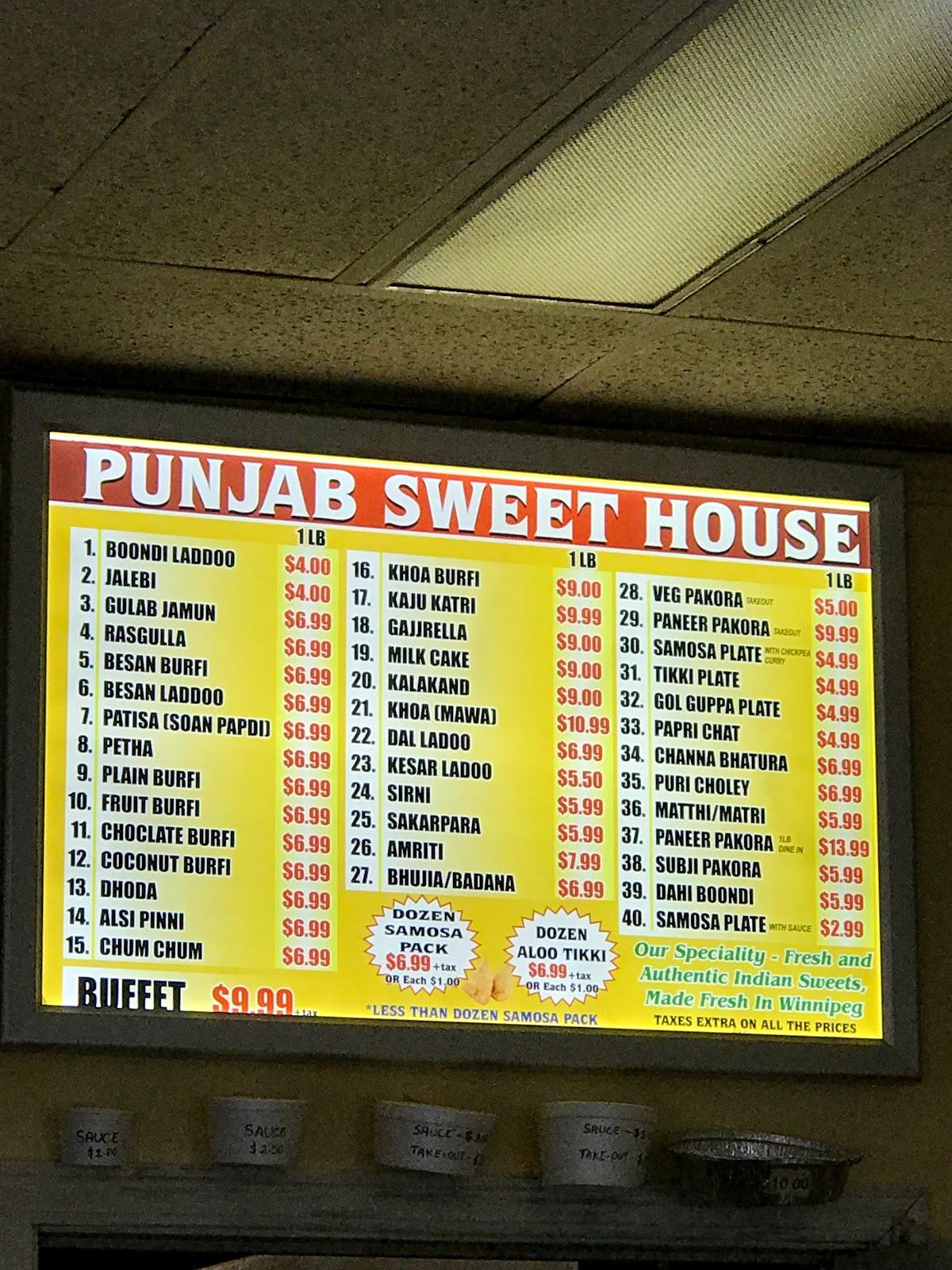 Menu at Malhi Punjab Sweet House restaurant, Winnipeg