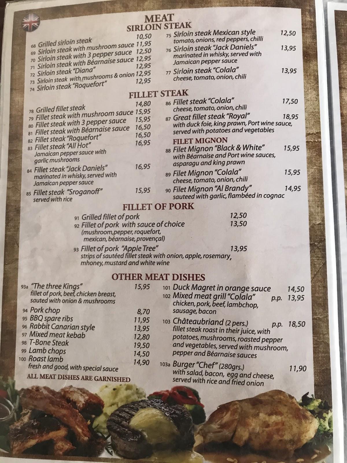 Carta de Restaurant Colala, Fañabé