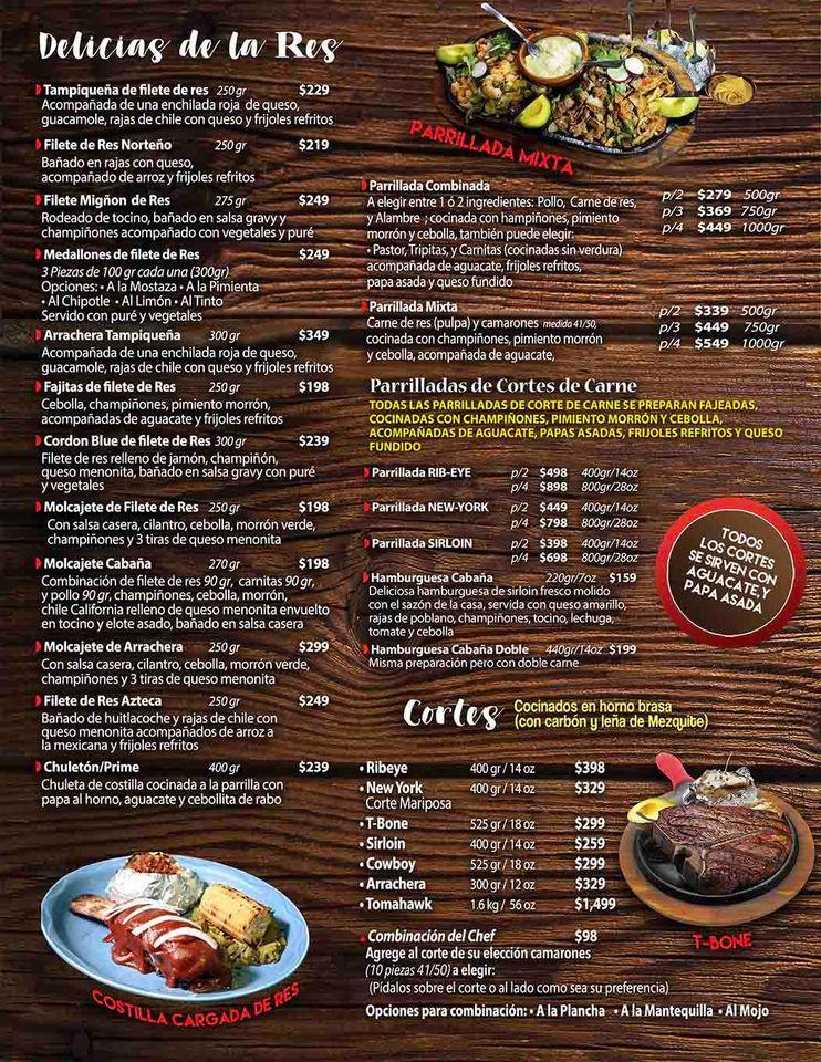 Carta de Restaurant la Cabaña, Ciudad Juarez, Calle Puente Alto 10015