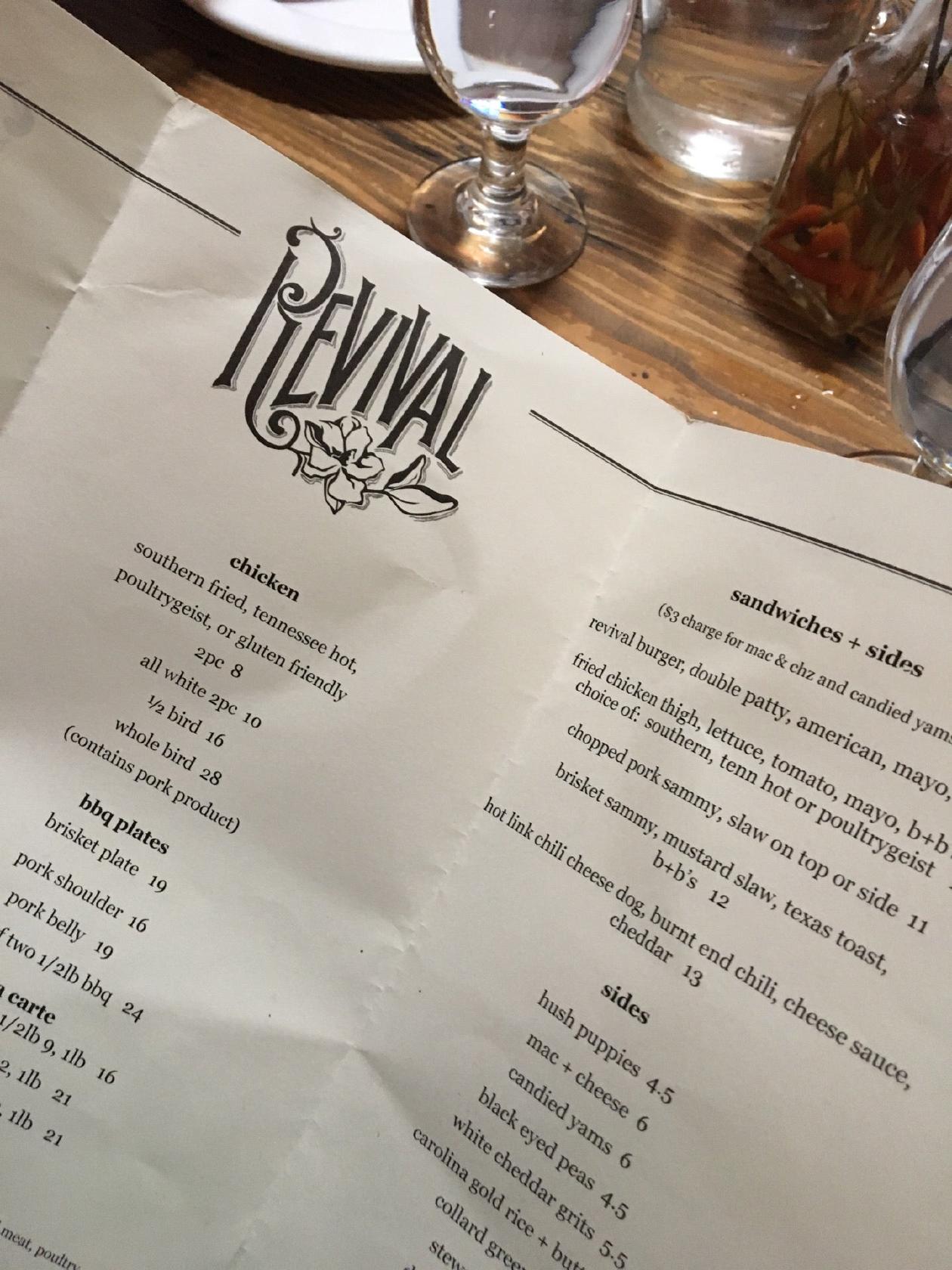 Menu at Revival St. Paul desserts, Saint Paul