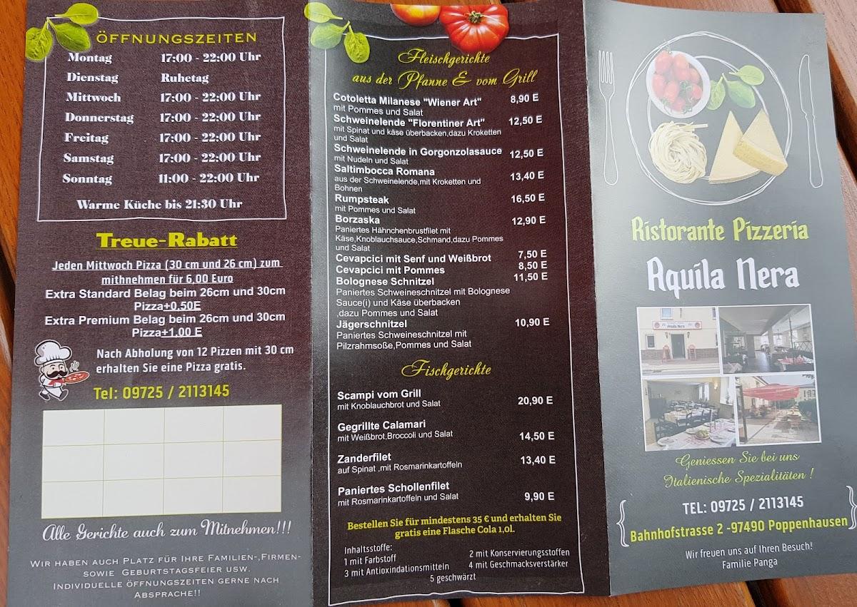Speisekarte von Ristorante Pizzeria Aquila Nera, Poppenhausen