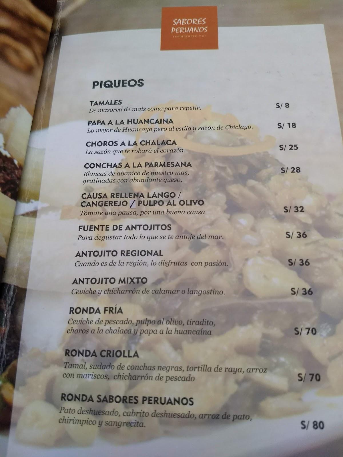 Carta del restaurante Sabores Peruanos, Chiclayo