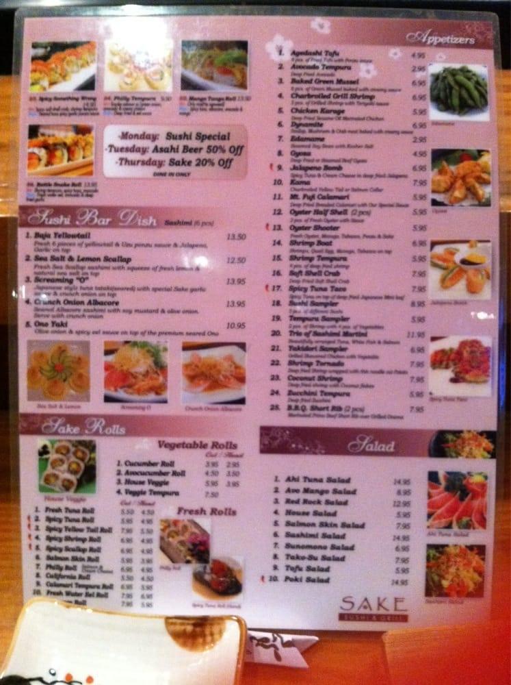 Menu at Sake Sushi & Grill restaurant, Placentia