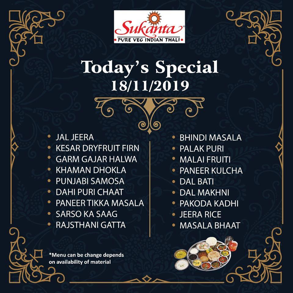 Sukanta Thali, Pune, Pulachi Wadi Rd - Restaurant menu and reviews