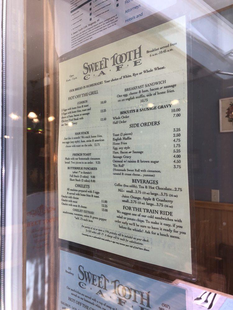 Carta de Sweet Tooth Cafe, Skagway