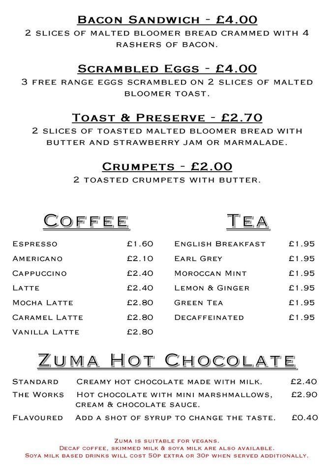 Menu at The Honest John Bar & Coffee Tavern, Todmorden