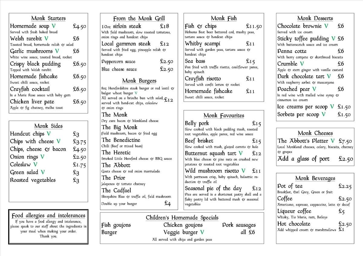 Menu at The Monk. restaurant, Leominster