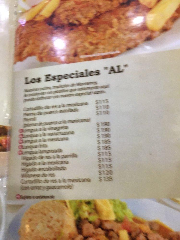 Menu at AL cafeteria, Monterrey