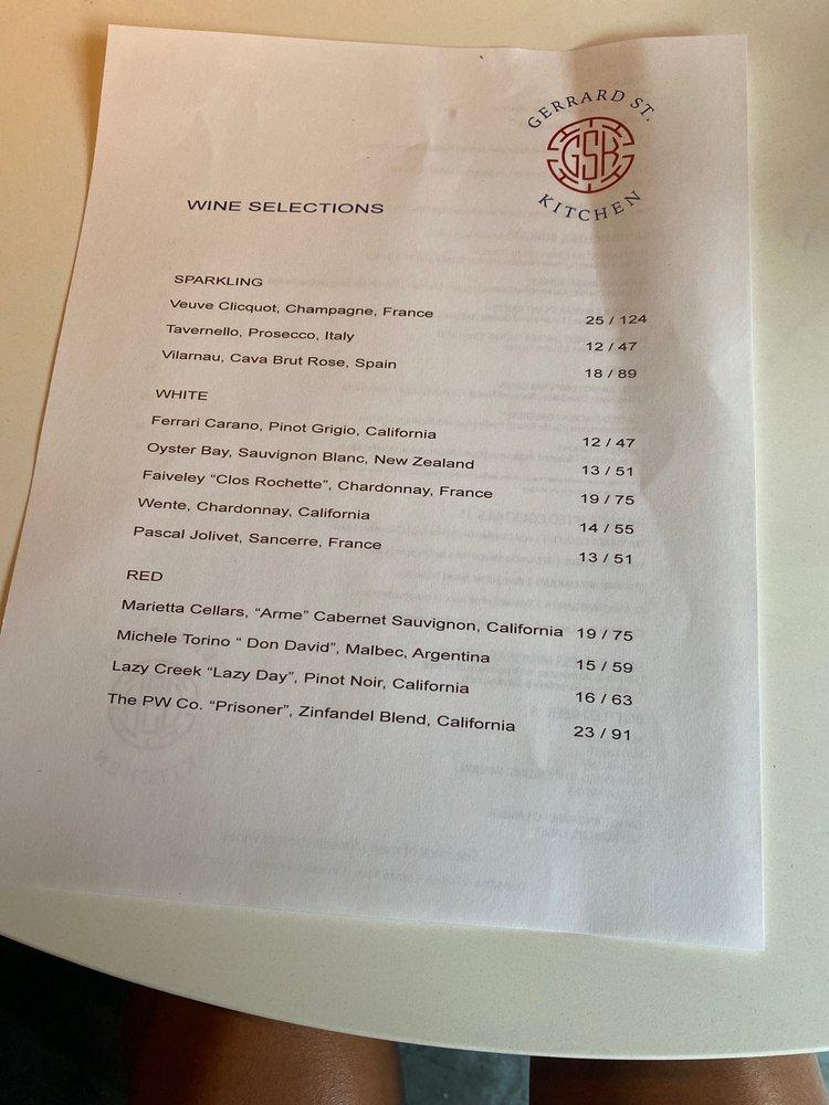 Menu at Gerrard Street Kitchen pub & bar, Washington