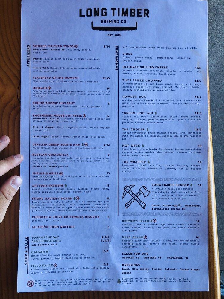 Menu at Long Timber Brewing pub & bar, Monroe