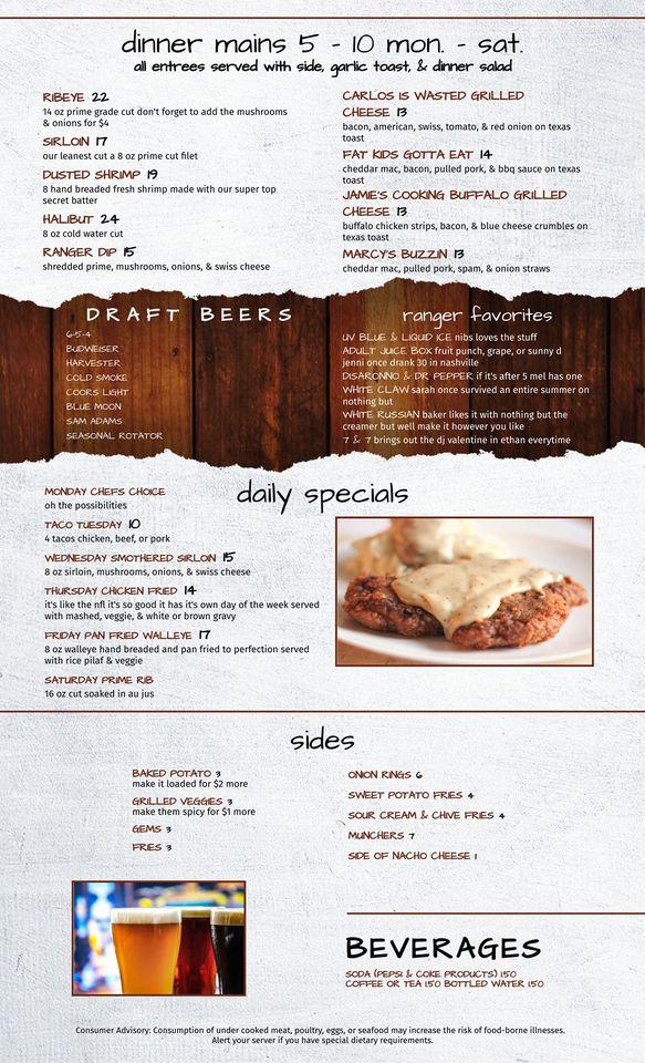 Menu at Ranger Lounge pub & bar, Sidney, 110 S Central Ave