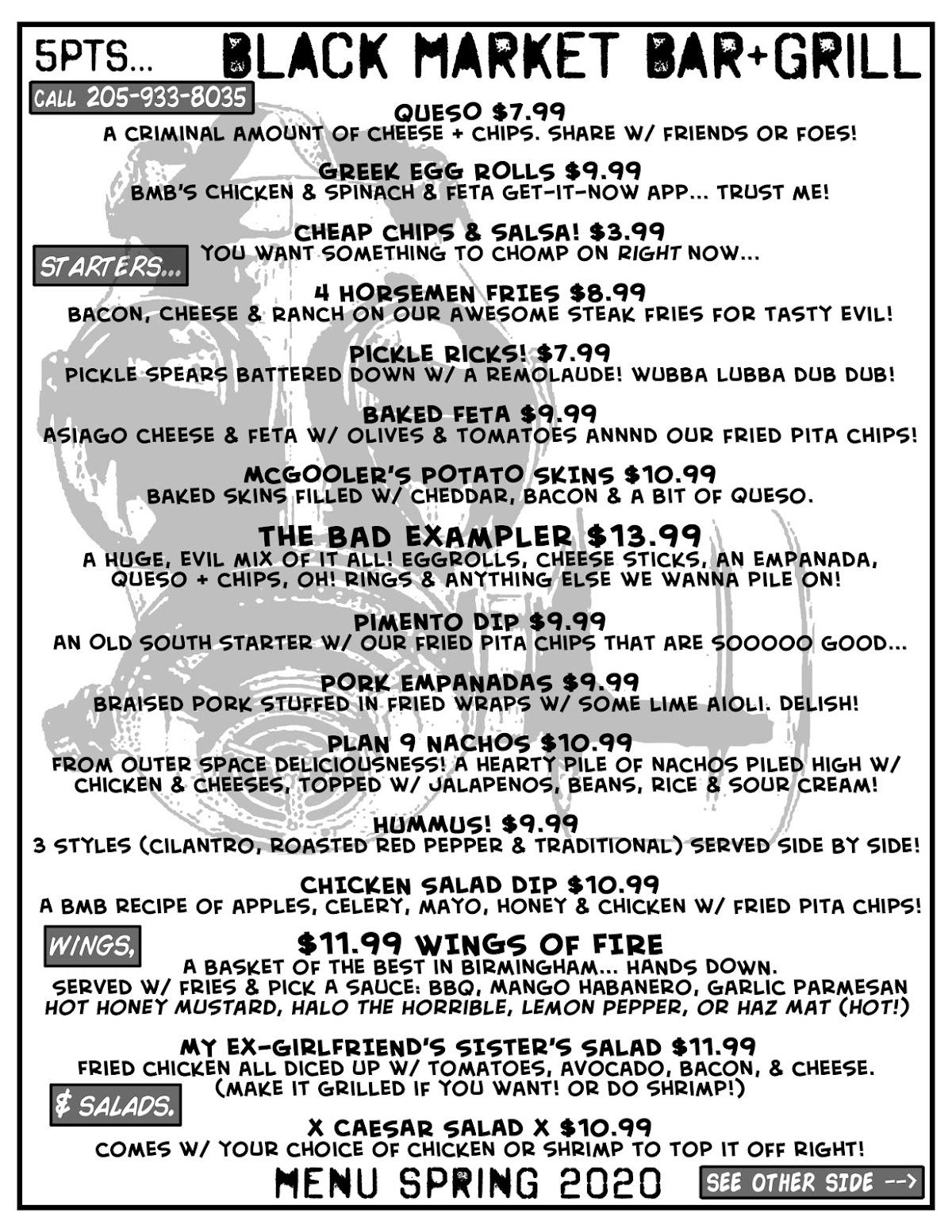 Cool Black Market Bar And Grill Menu Gallery