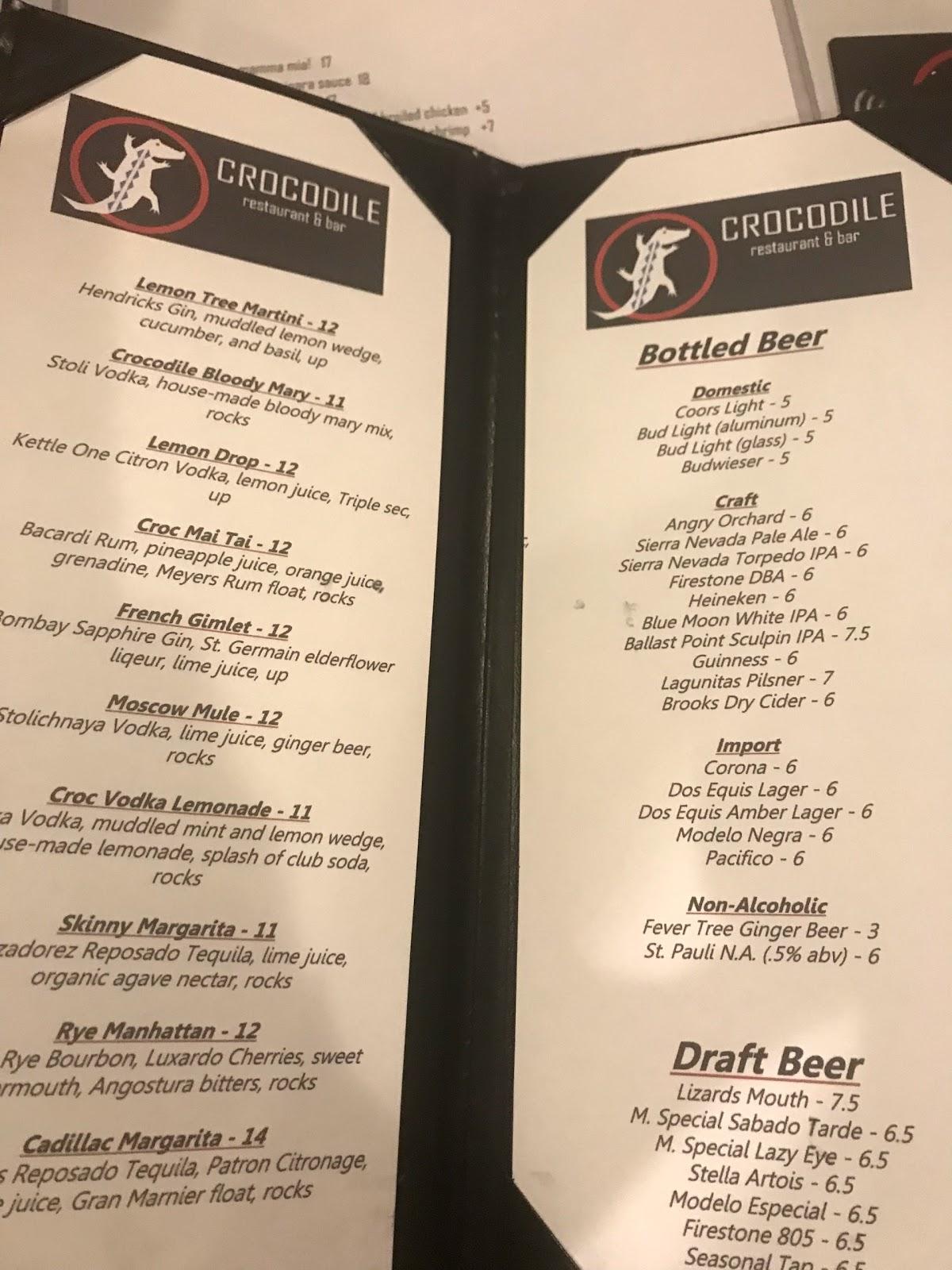 Menu at Crocodile Restaurant & Bar, Santa Barbara
