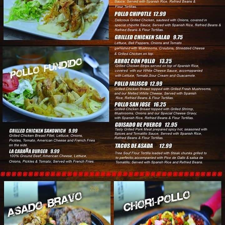 Menu at La Cabana Mexican restaurant, Redfield