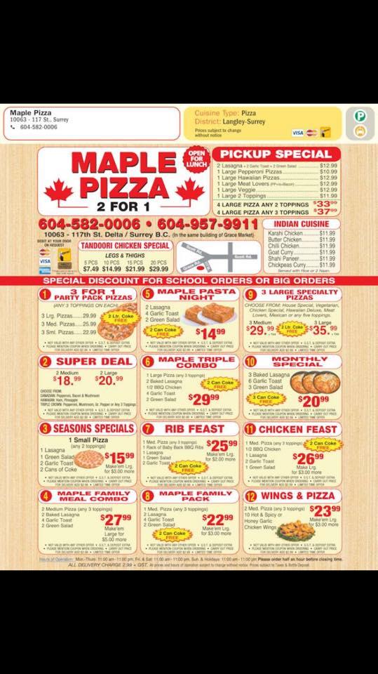 Menu at Maple Pizza pizzeria, Surrey, 117 St