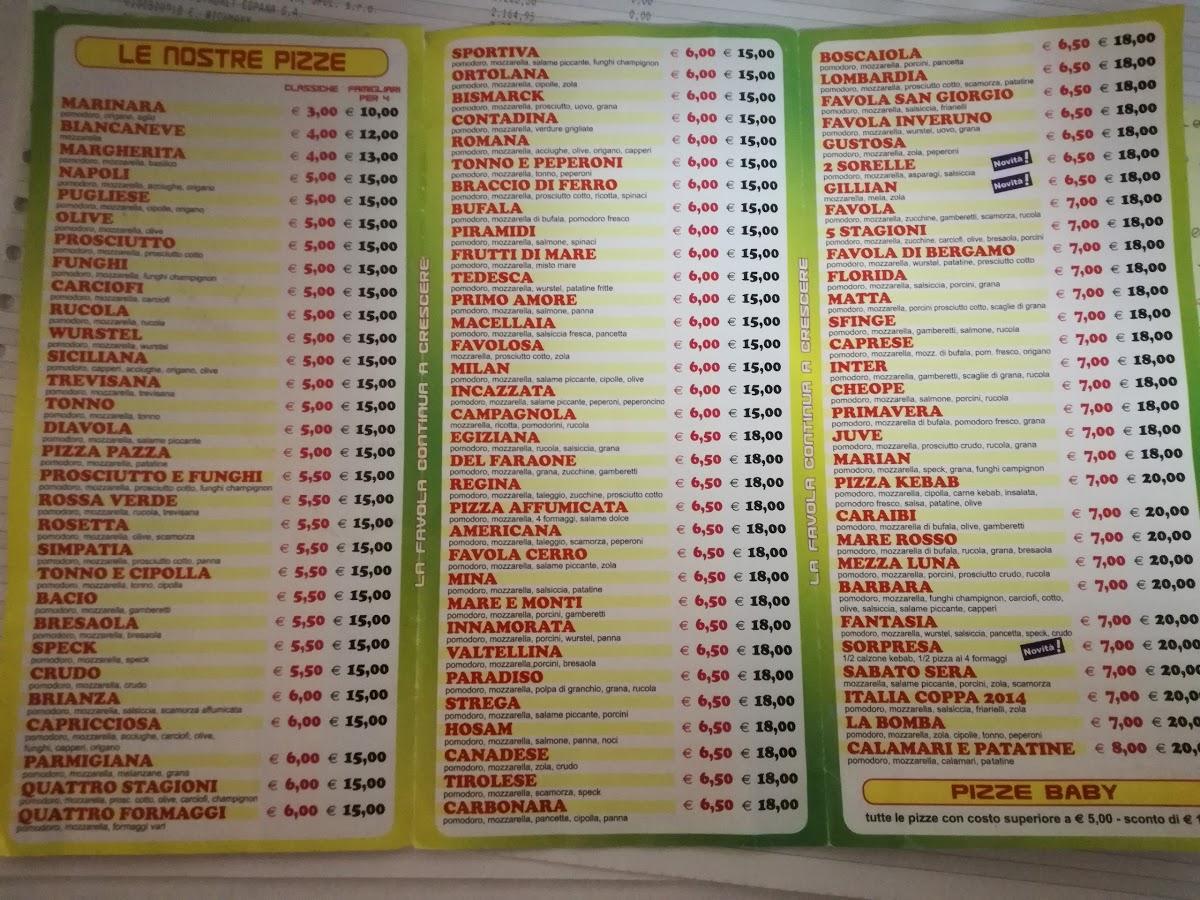 Speisekarte von Pizzeria d'asporto la favola con consegna domicilio ...