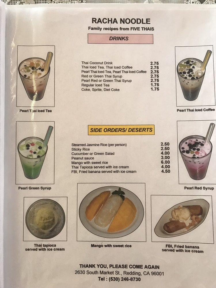 Menu at Racha Noodle restaurant, Redding