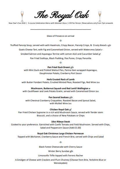 Menu at Royal Oak, Great Ayton pub & bar, Middlesbrough