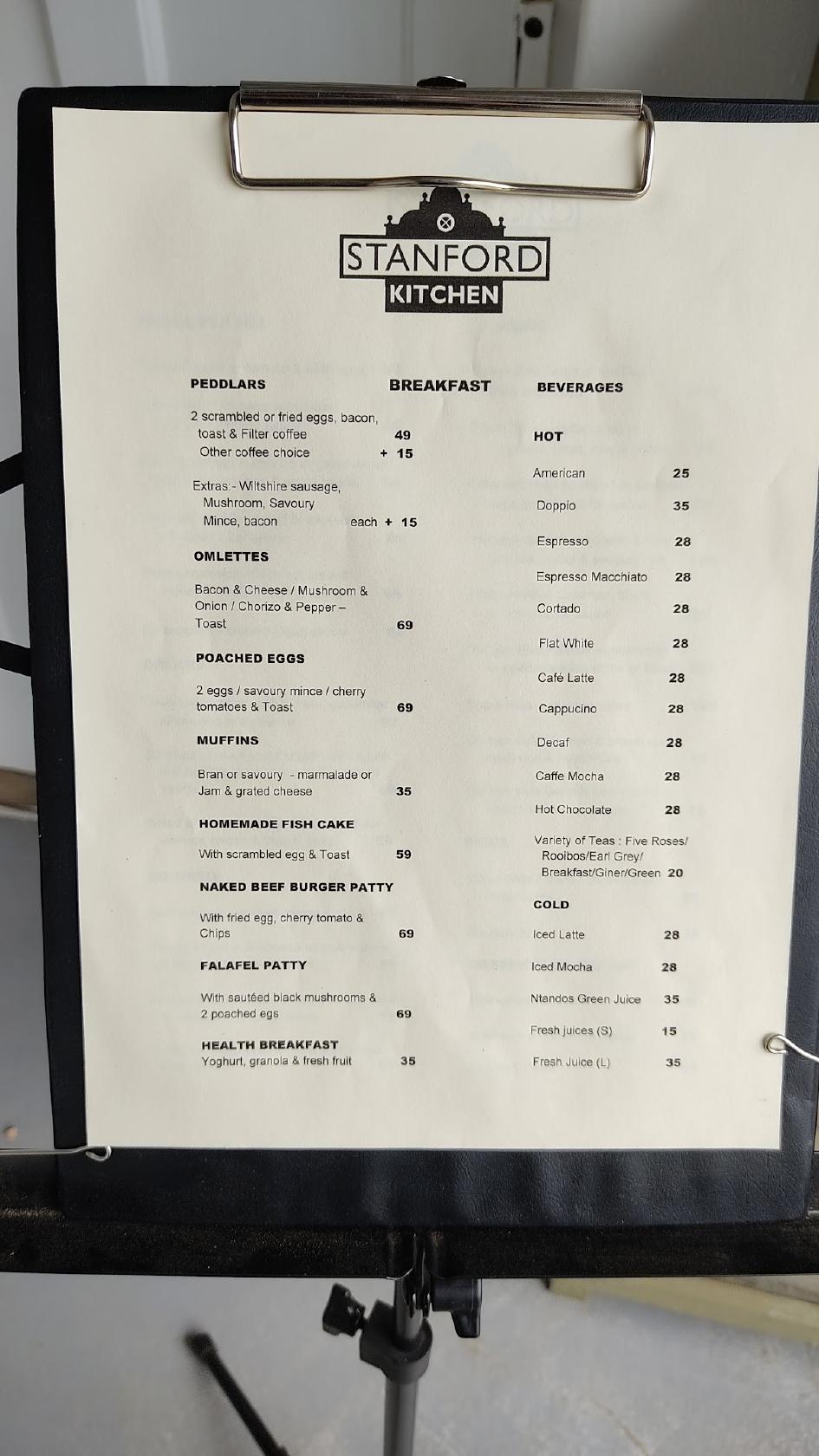 Menu at Stanford Kitchen restaurant, Stanford