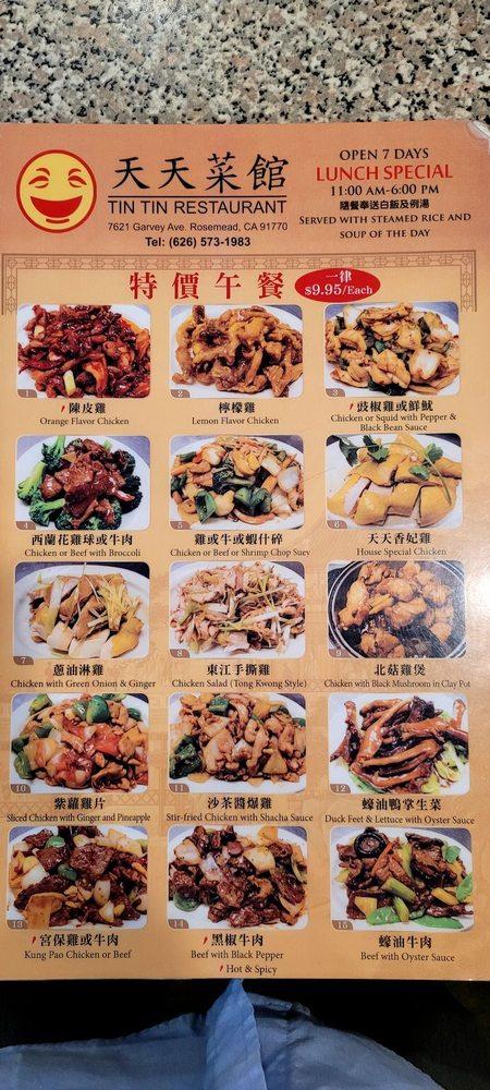 Menu at Tin Tin Restaurant, Rosemead