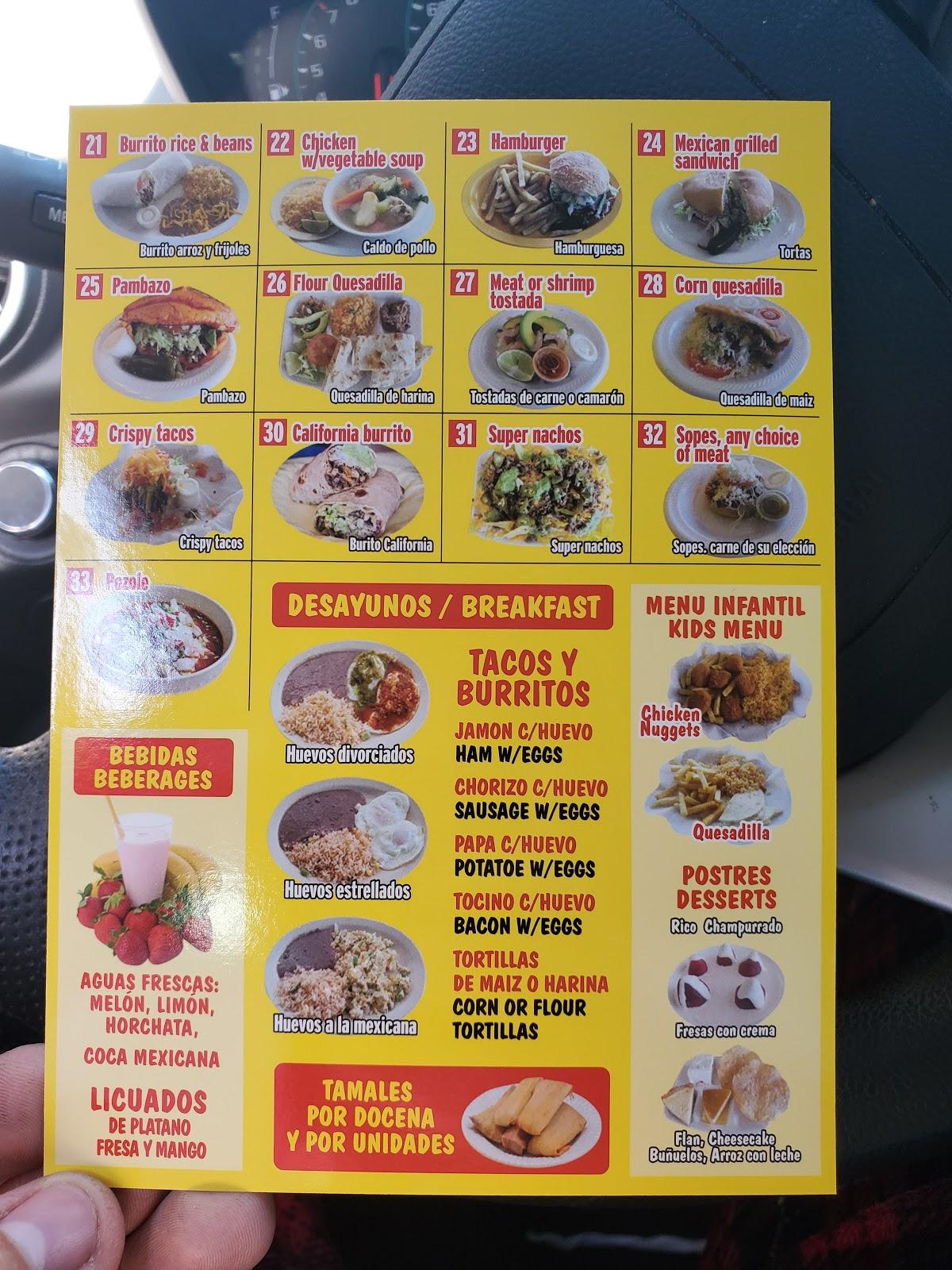 Menu at Cesar's Tacos restaurant, Fort Worth