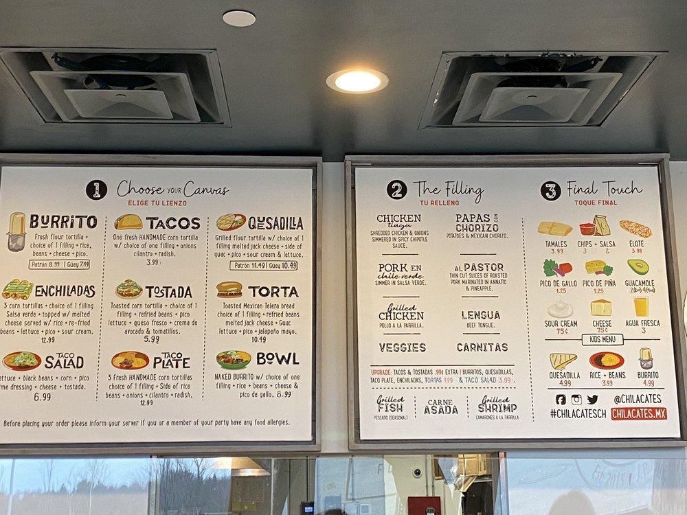 Menu at Chilacates restaurant, Newton, 33 Boylston St st 3330
