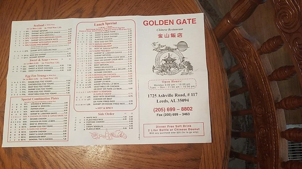 Menu at Golden Gate Chinese Restaurant, Leeds, Ashville Rd